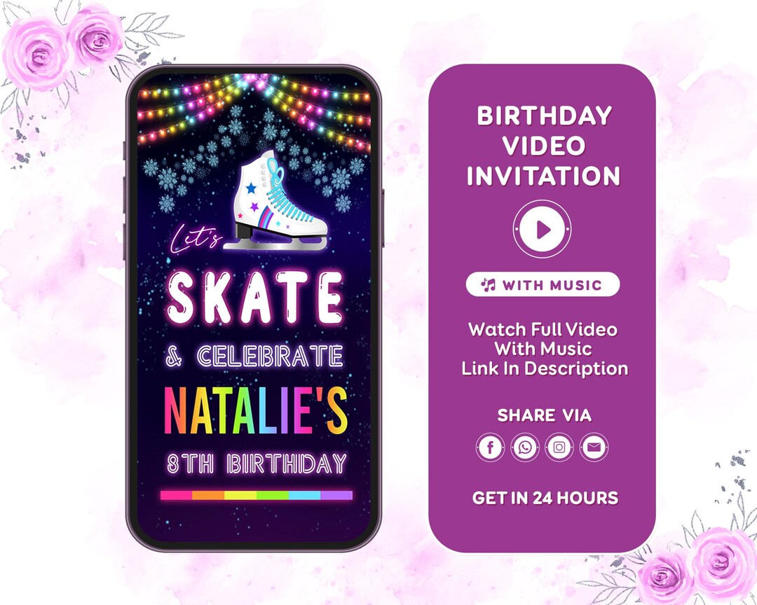 Ice Skating Birthday Invitation Girls Ice Skate Party Invite Winter ...