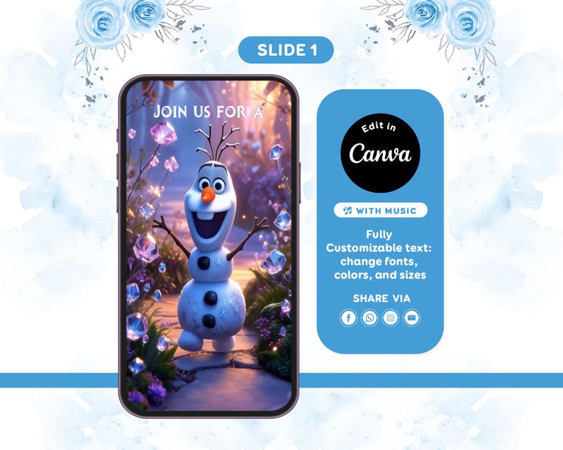 Editable Frozen Birthday Invitation, Elsa Anna Video Invite, Canva ...