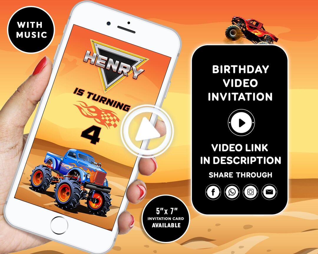 Invitación de cumpleaños de Monster Truck Invitación de Monster Truck ...