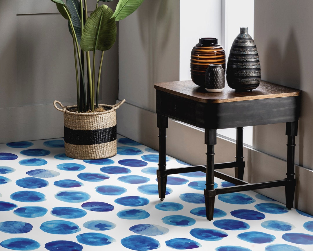 Ink Stain Watercolor Floor Protector, White Art Floor, Blue Custom ...
