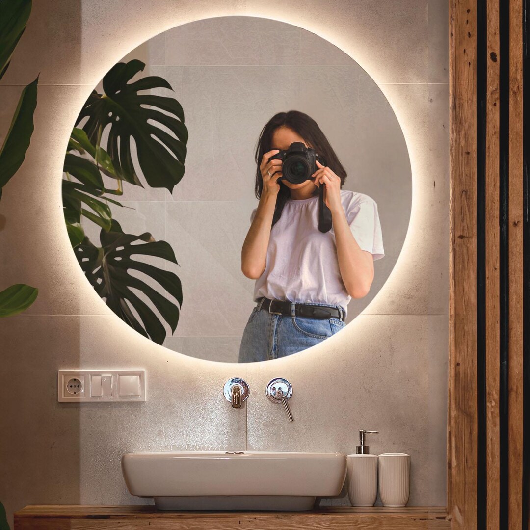 Large Round Mirror LED, Handmade Mirror With LED Lights, Circle Wall ...