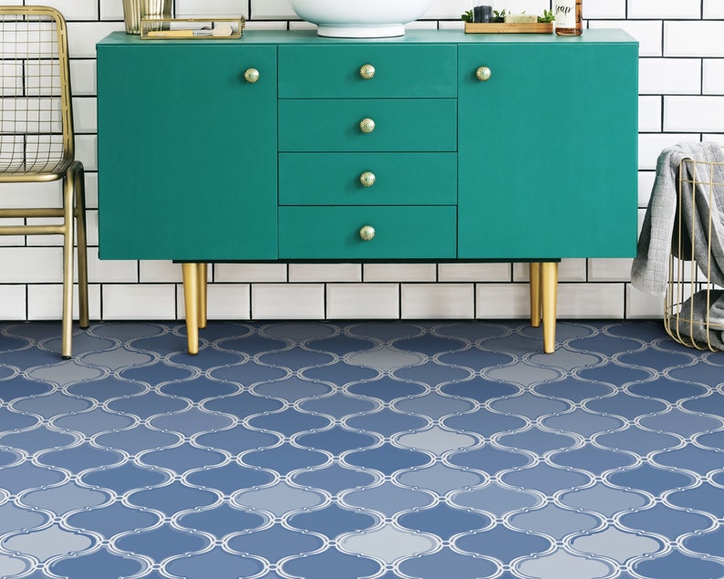 Thick Vinyl Rug Tiles Porcelain Style Floor Protector Blue - Etsy