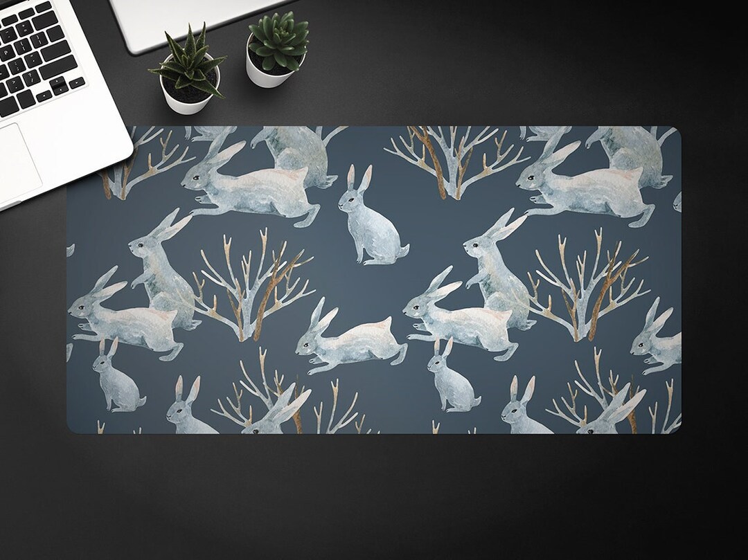Desk Vinyl Mat, Watercolor Rabbits Desk Pad, Keyboard Pad, Desktop ...