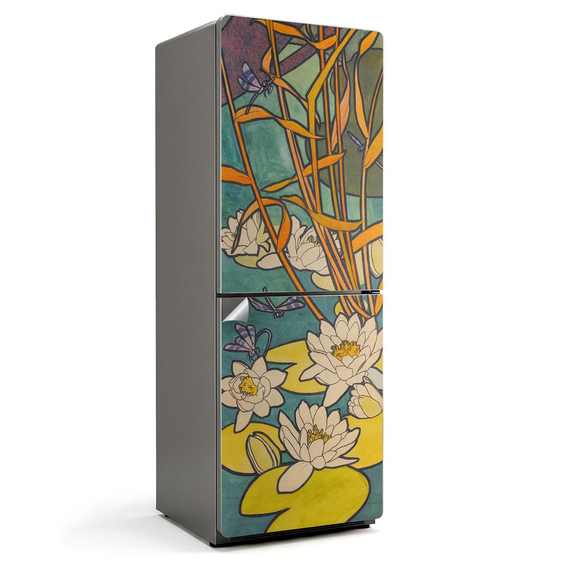 Flowers on the Water With Plants Fridge Door Cover, Yellow Refrigerator ...