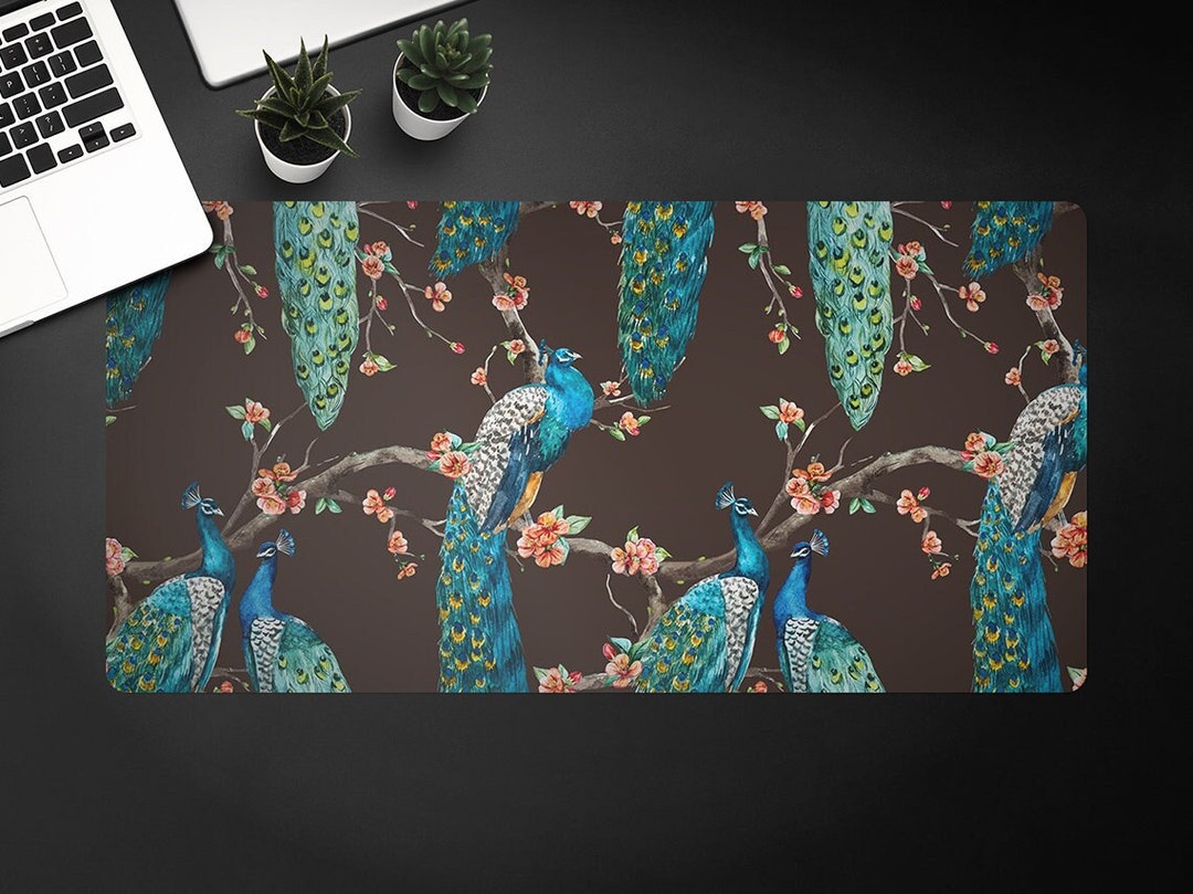 Desk Vinyl Mat, Peacock Desk Pad, Desk Protective Mat, Office Ornament ...