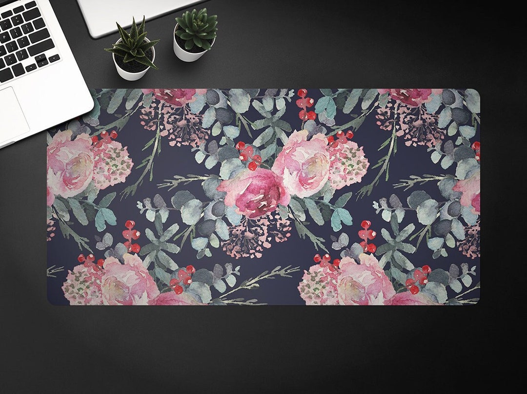 Desk Vinyl Mat, Watercolor Floral Desk Pad, Table Protection ...
