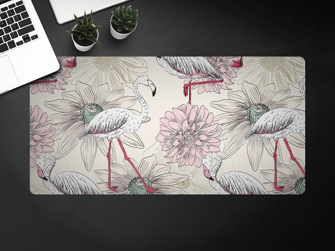 Desk Vinyl Mat, Sketch of A Flamingo Desk Mat, Keyboard Pad, Desktop ...