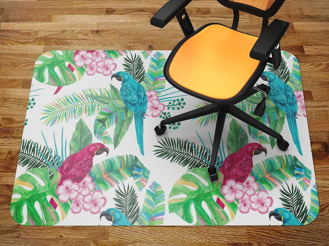 Chair Vinyl Mat, Tropical Pink and Turquoise Parrots Chair Mat, Chair ...