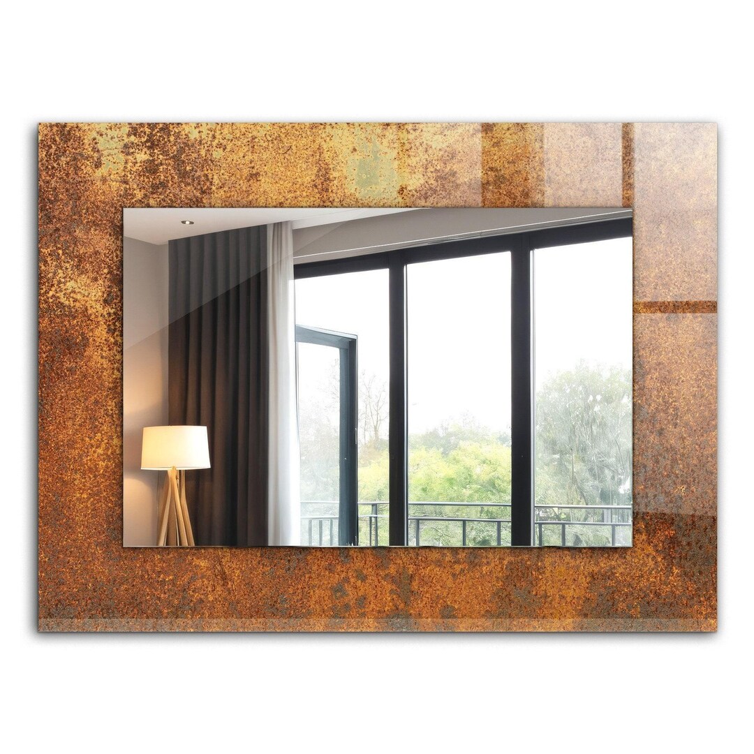 Industrial Style Rust Sheet, Mirror With Brown Tempered Glass Framing ...