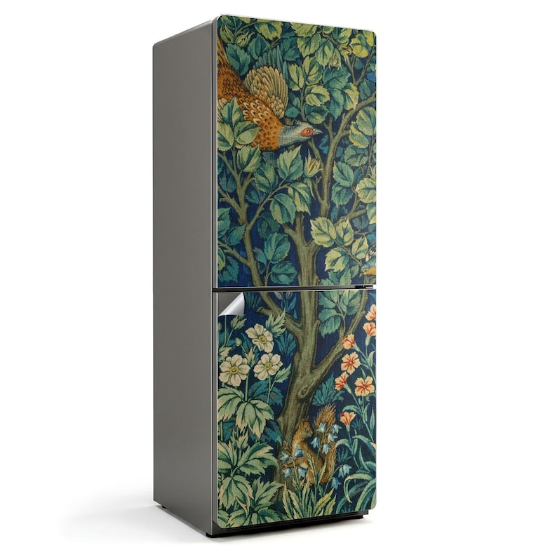 Forest Landscape With Fauna Fridge Wrap Sticker, Green Refrigerator ...