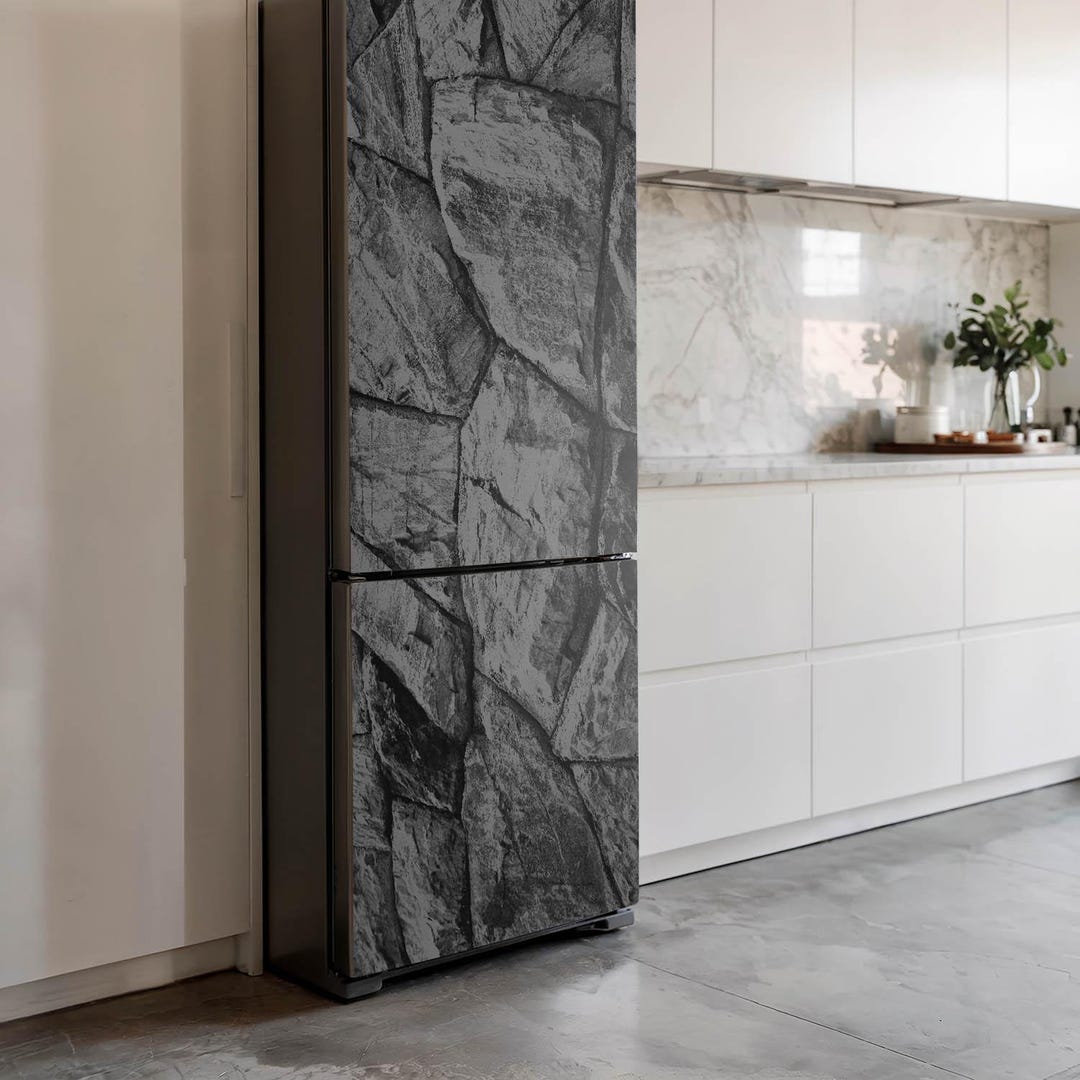 Stone Wall Texture Fridge Sticker, Gray Fridge Door Cover, Kitchen ...