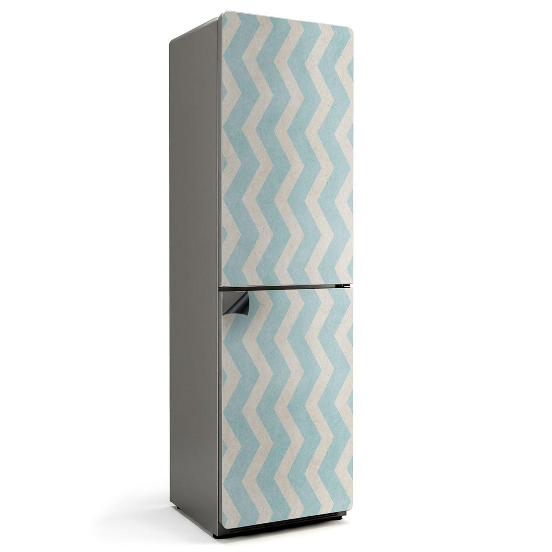 Zigzags on Texture Background Fridge Magnetic Decal, Turquoise Modern ...