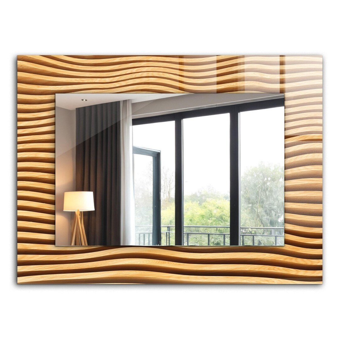 Wooden Waves, Mirror With Brown Tempered Glass Framing, Rectangular ...