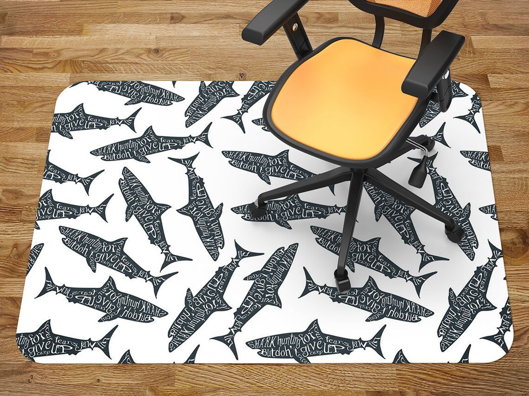 Chair Vinyl Mat, Typohgraphy Sharks Chair Pad, Vinyl Floor Mat, Floor ...