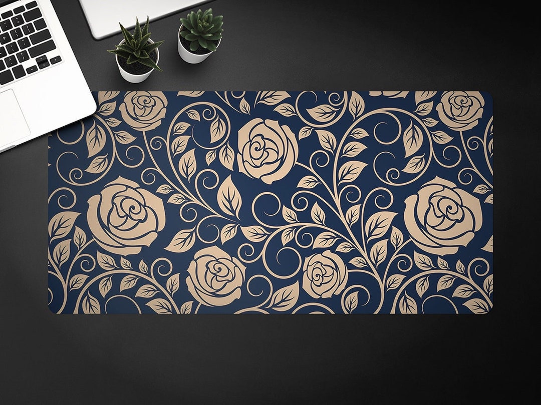 Desk Vinyl Mat, Classic Roses Flowers Desk Pad, Keyboard Pad, Desktop ...