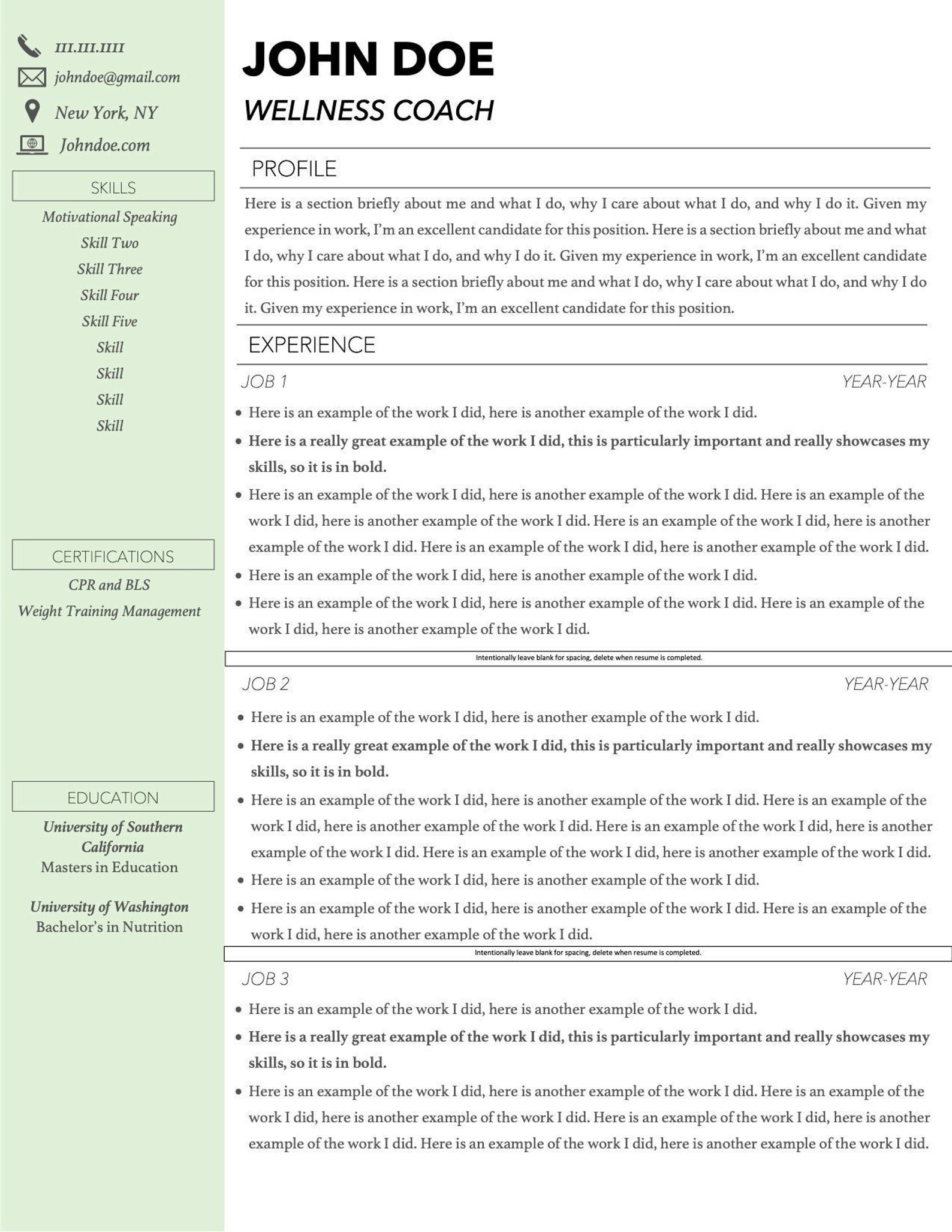 Wellness Professional Resume Download - Etsy