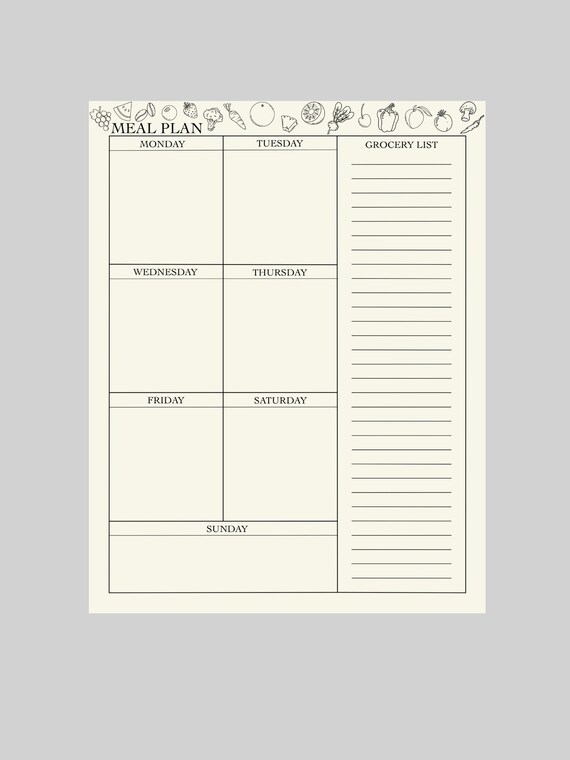 Digital Meal Plan and Grocery List - Etsy