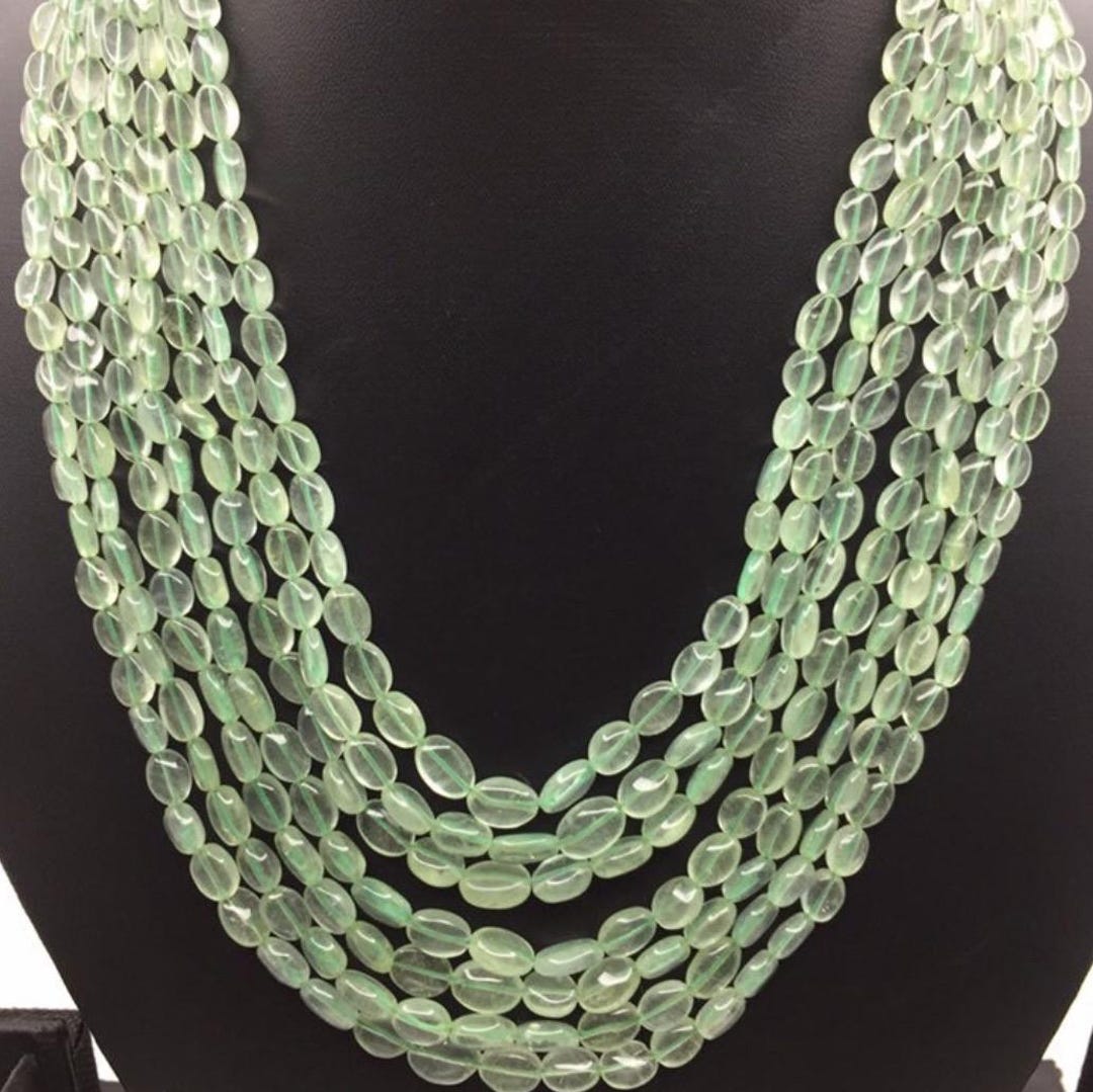 Natural Green Beryl Oval Bead Necklace - 16 Inch - Etsy