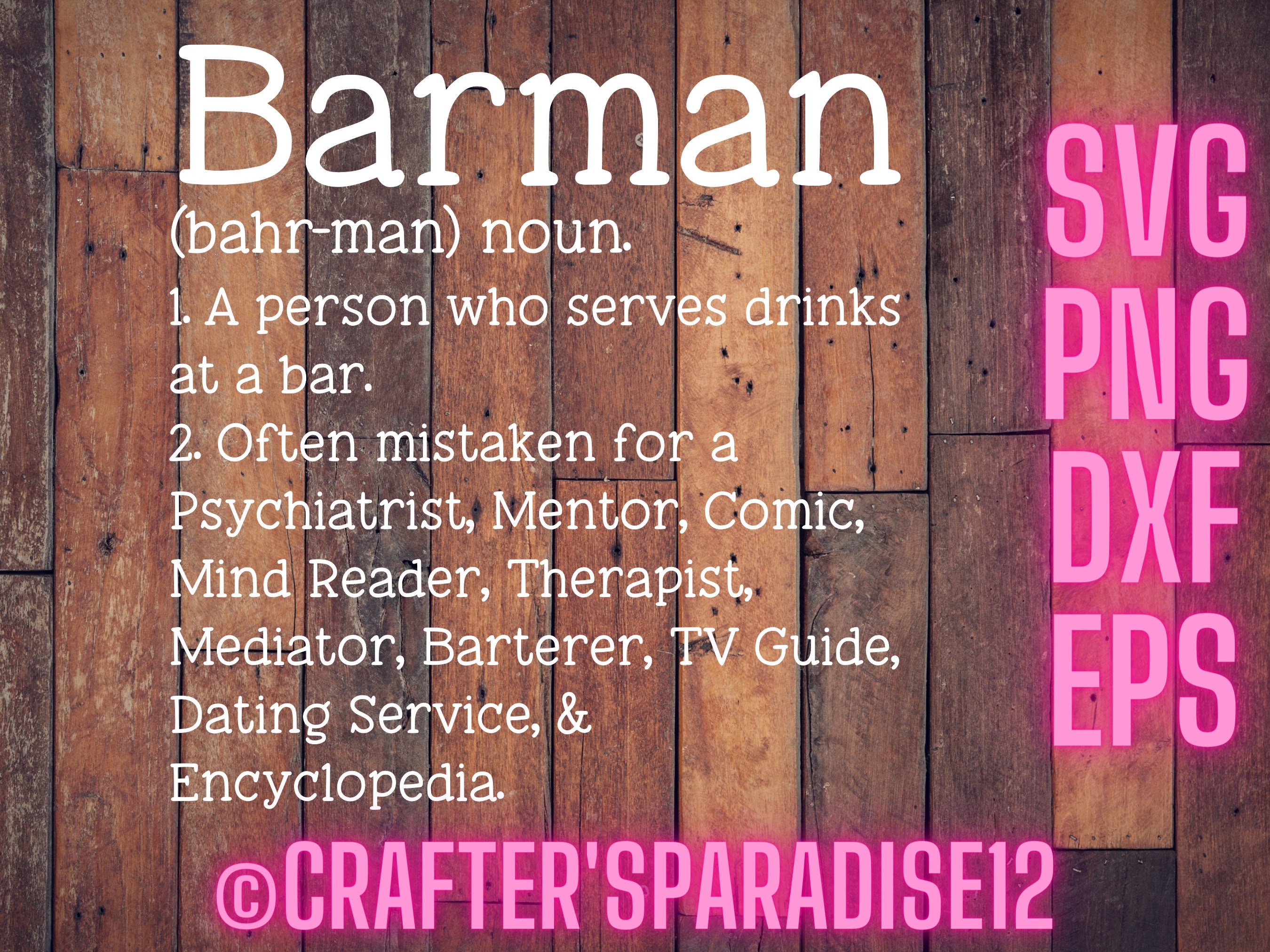 Barman Svg Definition Cut File Bar Sign Svg Bartender | Etsy