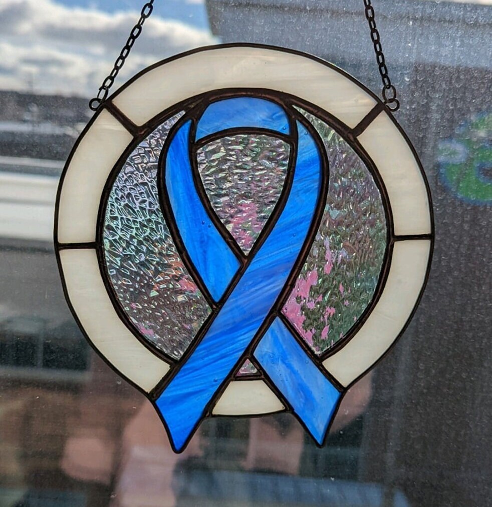 Blue Awareness Ribbon Stained Glass Panel Colon Cancer - Etsy