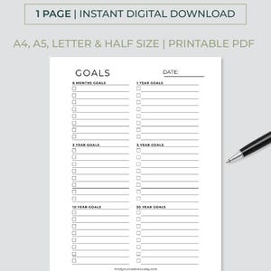 Printable Goal Planner: A4 A5 Letter Sizes (instant Download PDF) - Etsy