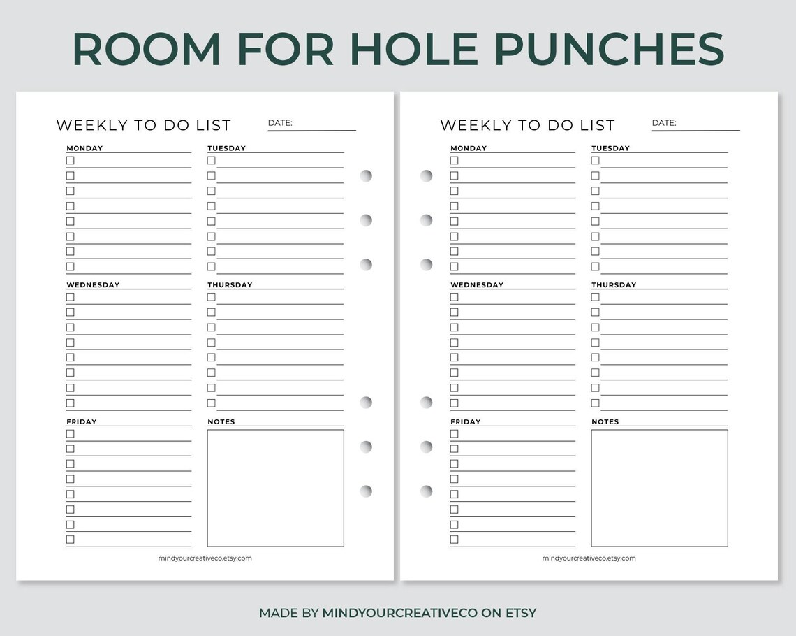 Five Day Week to Do List Printable, Minimal Weekly Planner Template ...