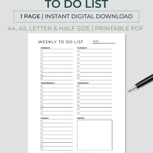 Minimal Weekly to Do List Printable: Student/teacher Planner (digital ...