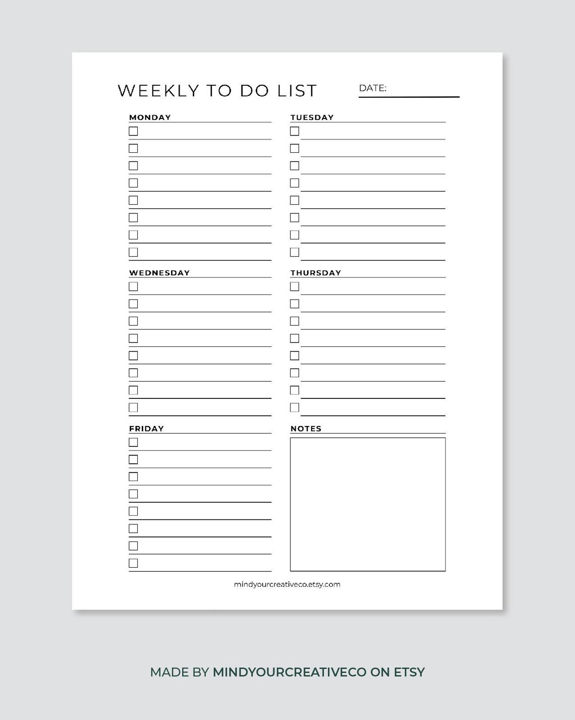 Five Day Week to Do List Printable, Minimal Weekly Planner Template ...