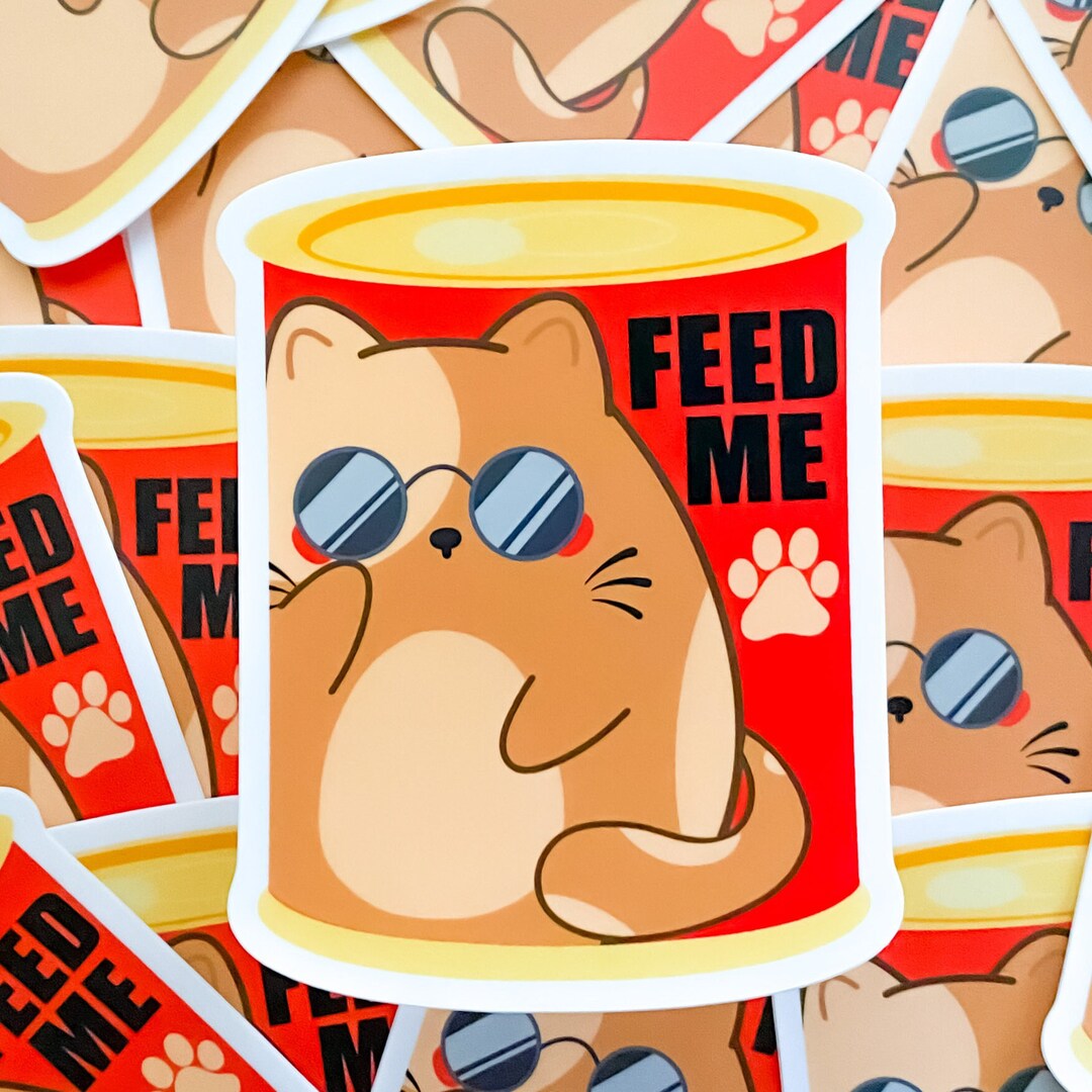 Funny Cat Meme Sticker Feed Me Chubby Chubbs Brown Cat Waterproof Matte ...