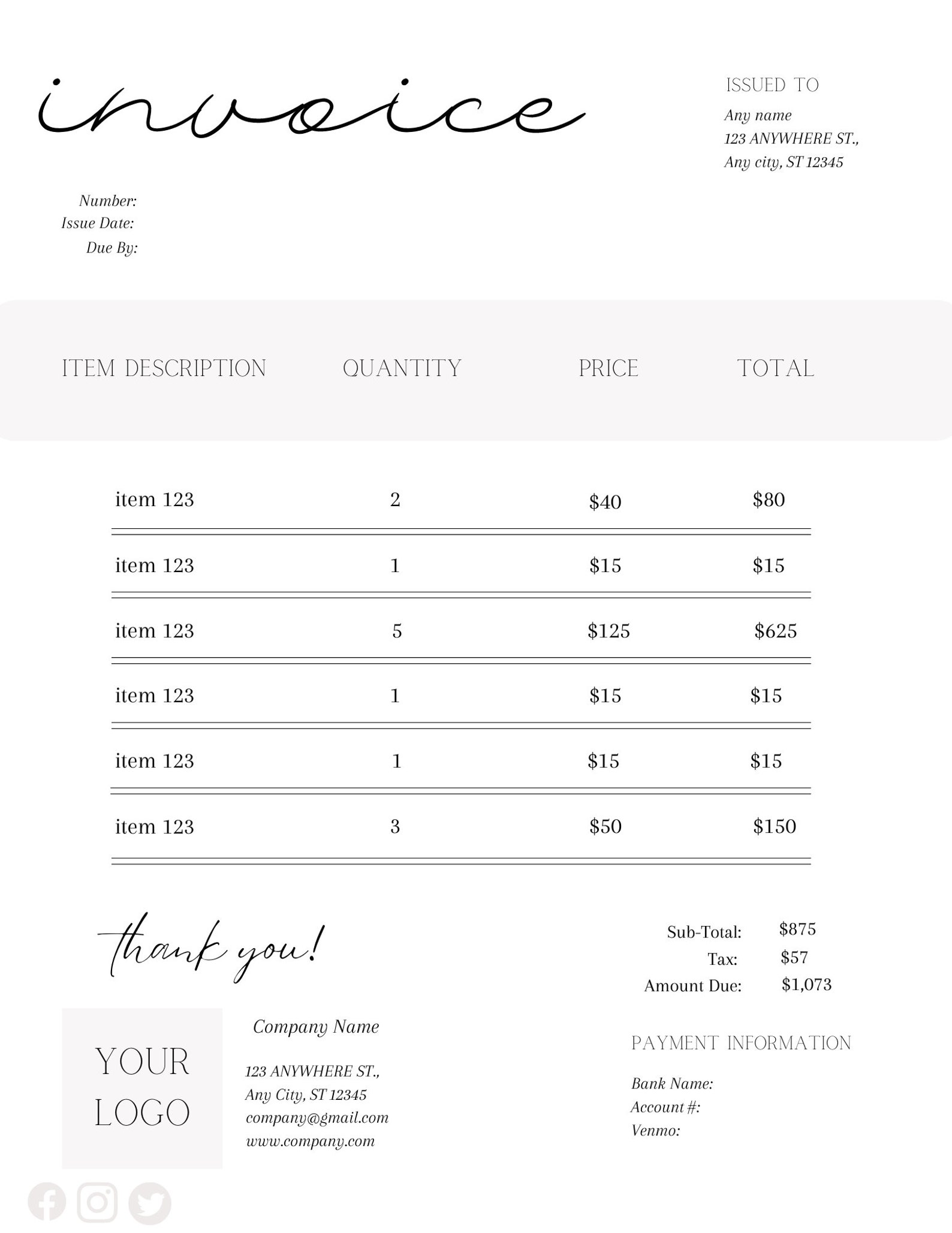 Invoice Template | Simple Invoice | Clear Invoice Template | Minimalist ...