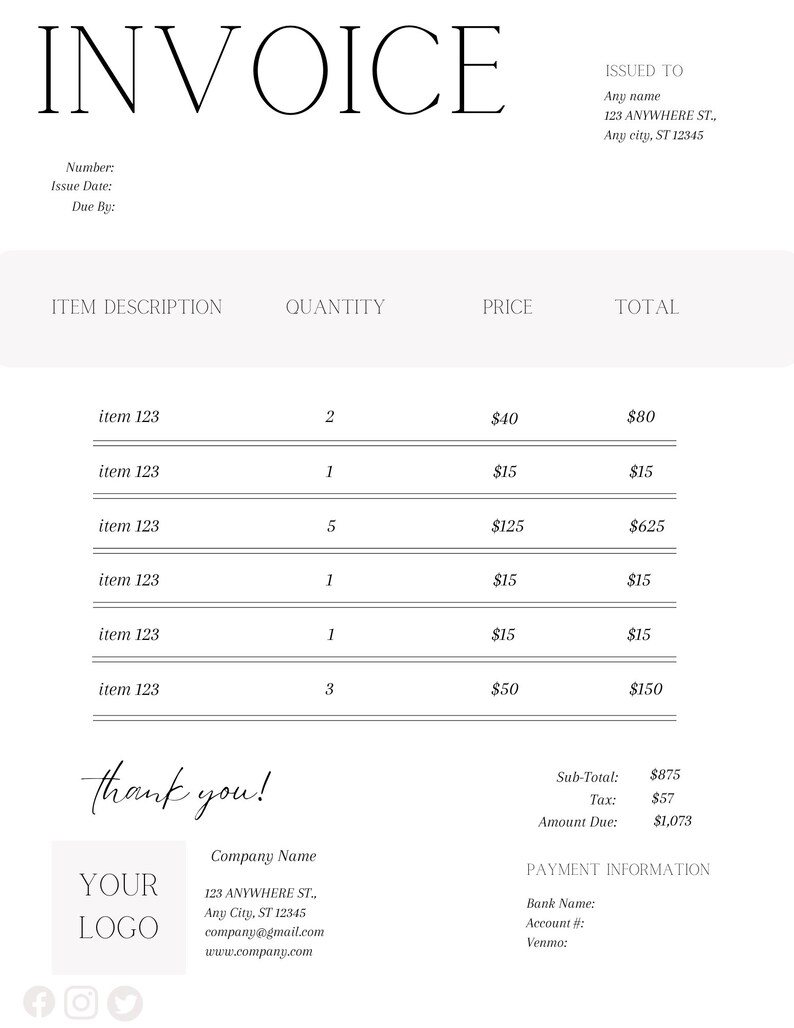 Invoice Template | Simple Invoice | Clear Invoice Template | Minimalist ...