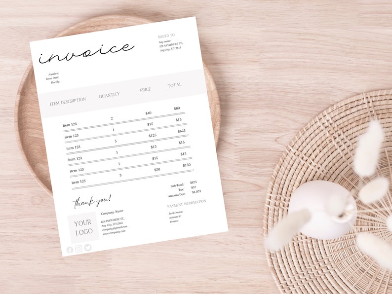 Invoice Template | Simple Invoice | Clear Invoice Template | Minimalist ...
