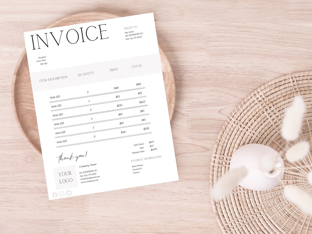 Invoice Template | Simple Invoice | Clear Invoice Template | Minimalist ...