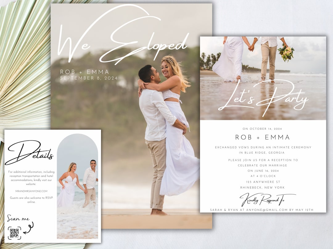 Elopement Announcement With QR Code | Elopement Reception Invitation ...