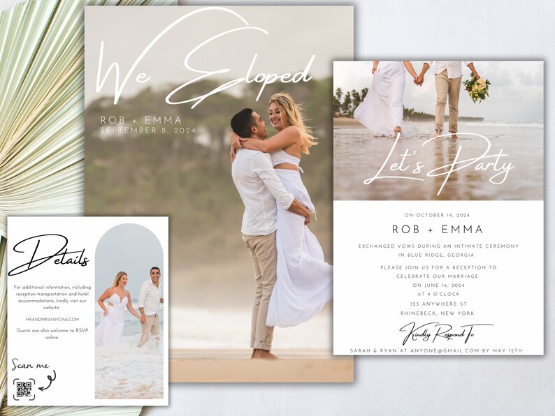 Elopement Announcement With QR Code | Elopement Reception Invitation ...