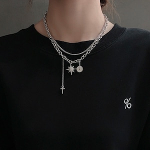 K-pop BTS Style Necklace Choker Double Layer Silver Chain - Etsy