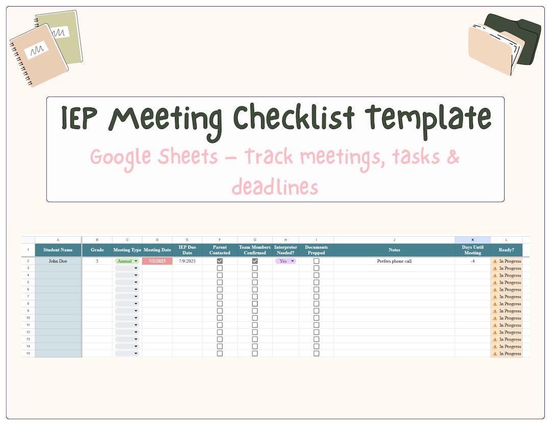 IEP Meeting Checklist Template | Track Meetings, Tasks, and Due Dates ...