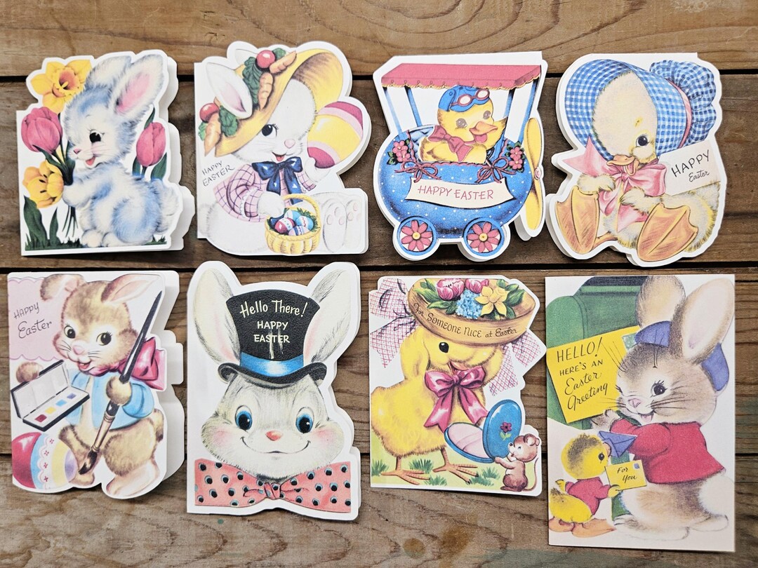 DIE CUTS | Vintage Easter Mini-greeting Cards | Set of 8 on White ...