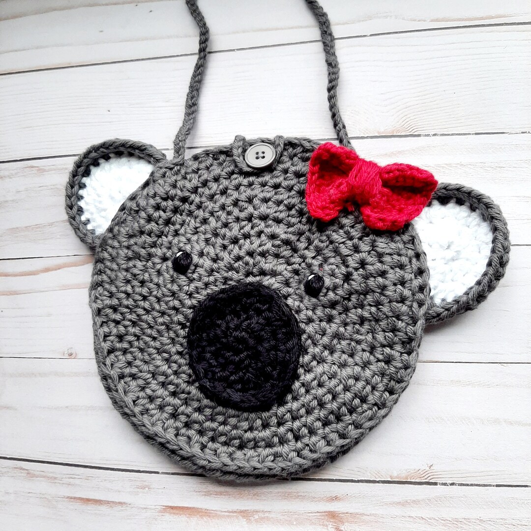 Round Koala Shoulder Bag, Mini Purse, Knitted Bear Purse, Novelty Purse ...
