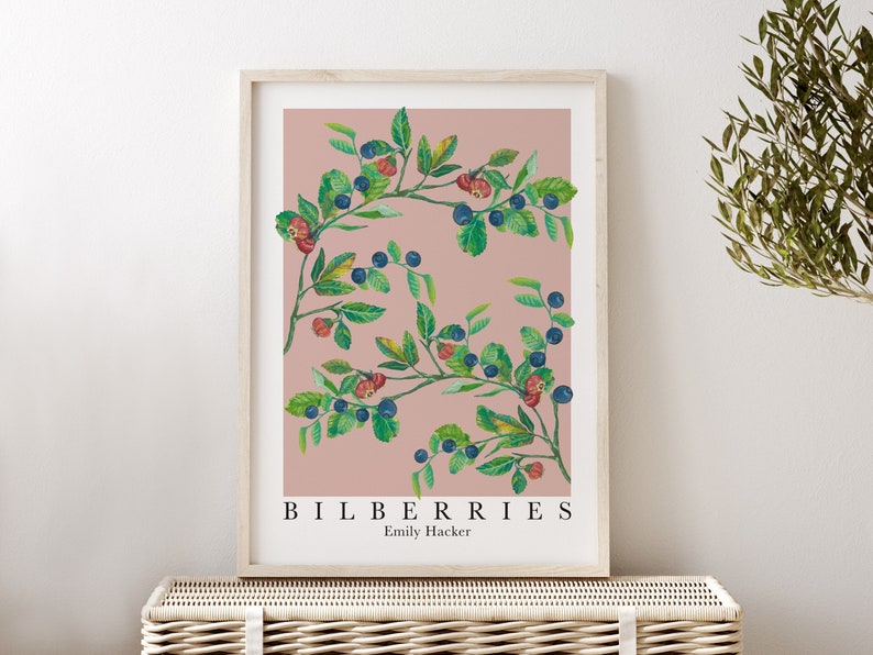 Bilberries Art Print, Wild Berries Foraging Art Print, Berry Print for ...