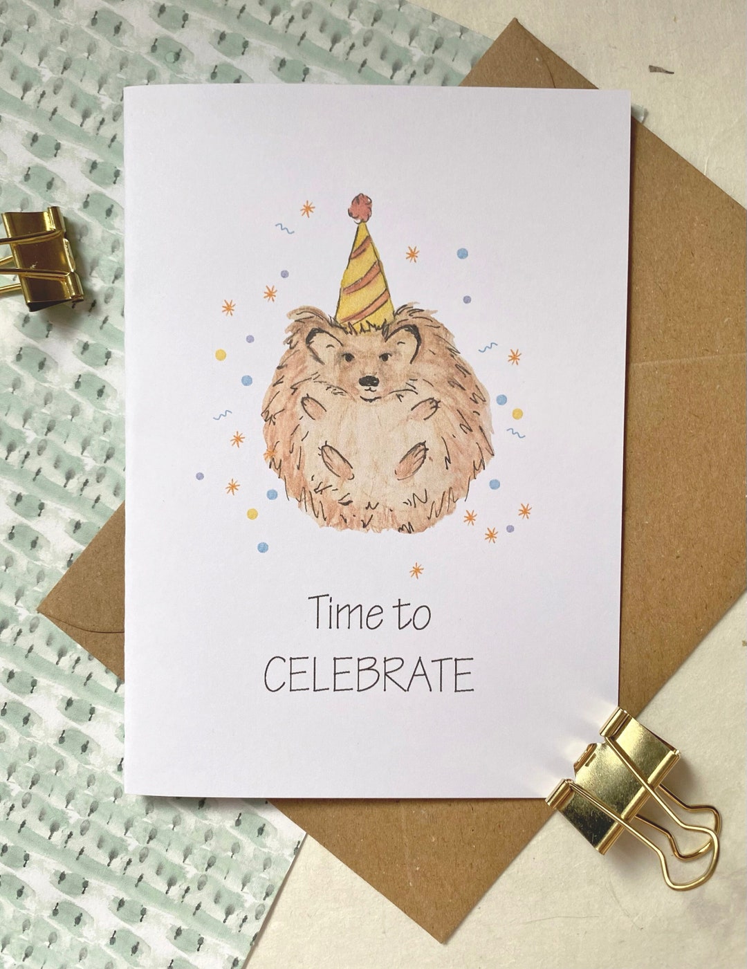 Hedgehog Greeting Card Happy Birthday Time to Celebrate - Etsy UK