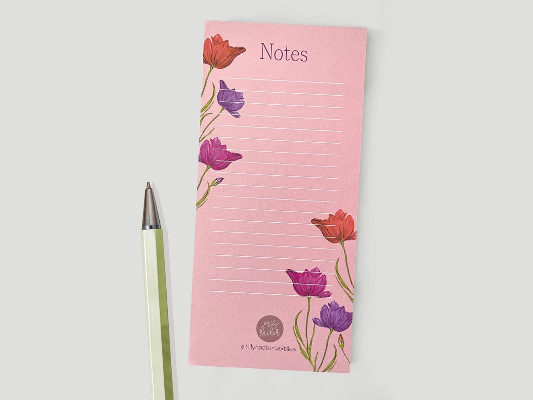 Floral Tulip Notes Notepad, DL Grocery List, Memo Pad, Pink List Pad ...