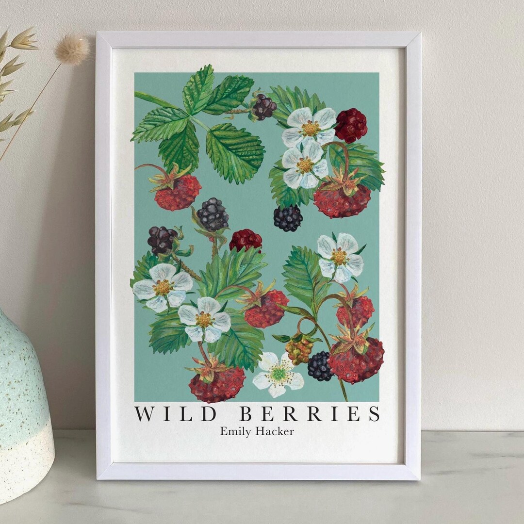 Strawberry Patch Art Print, Wild Berries Foraging Art Print, Strawberry ...