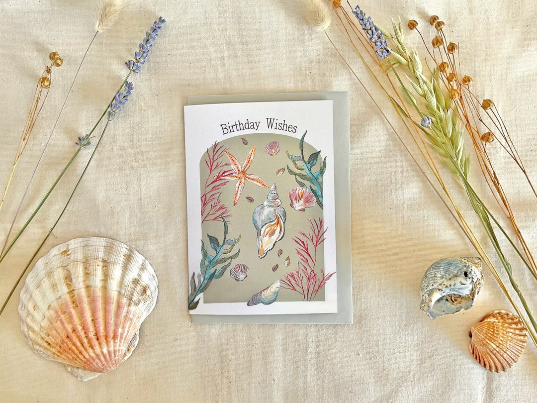 Ocean Recycled Paper Greetings Card, Seashell Card, Beach Art, Sea ...