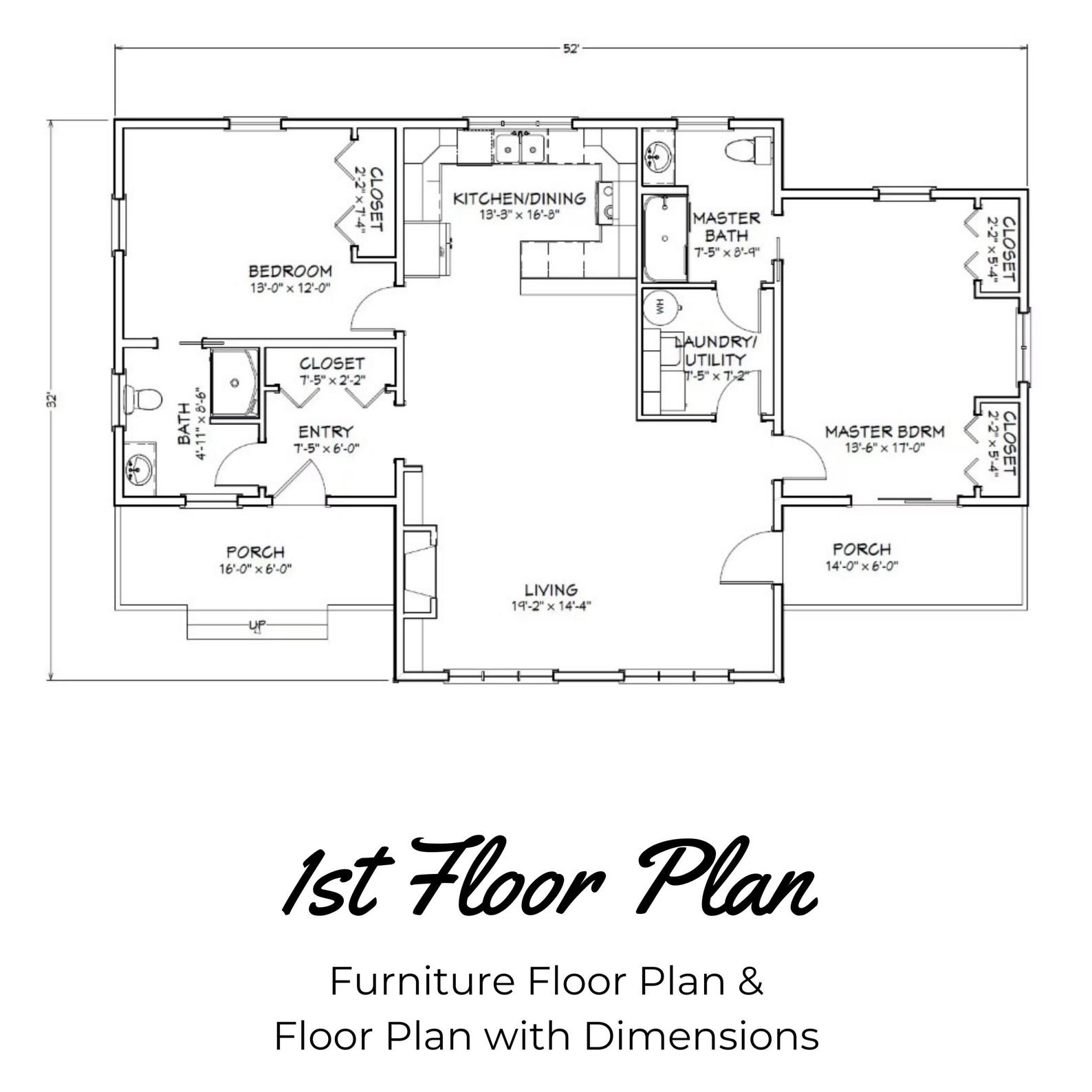 The Barren Floor Plan, 2 Bed 2 Bath, Single Story Ranch House. 1,300sq ...