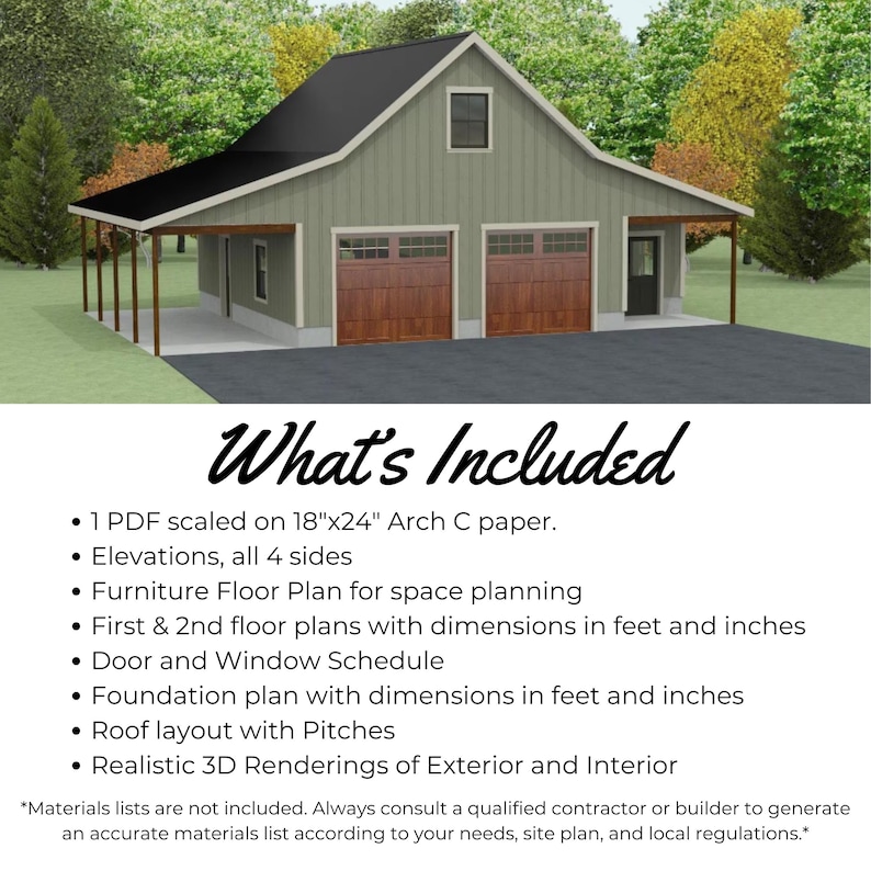 2-bay Barn Garage Floor Plan: 1.5 Story Workshop (digital Download) - Etsy