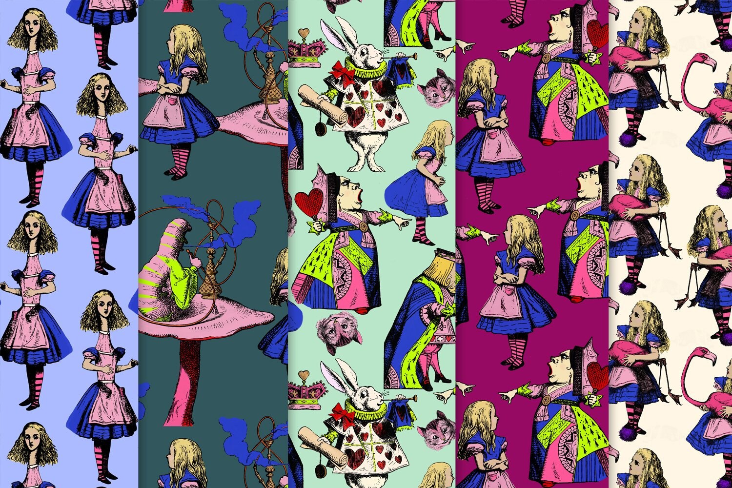 Alice in Wonderland Clip Art Sets Seamless Patterns Alice Vintage ...