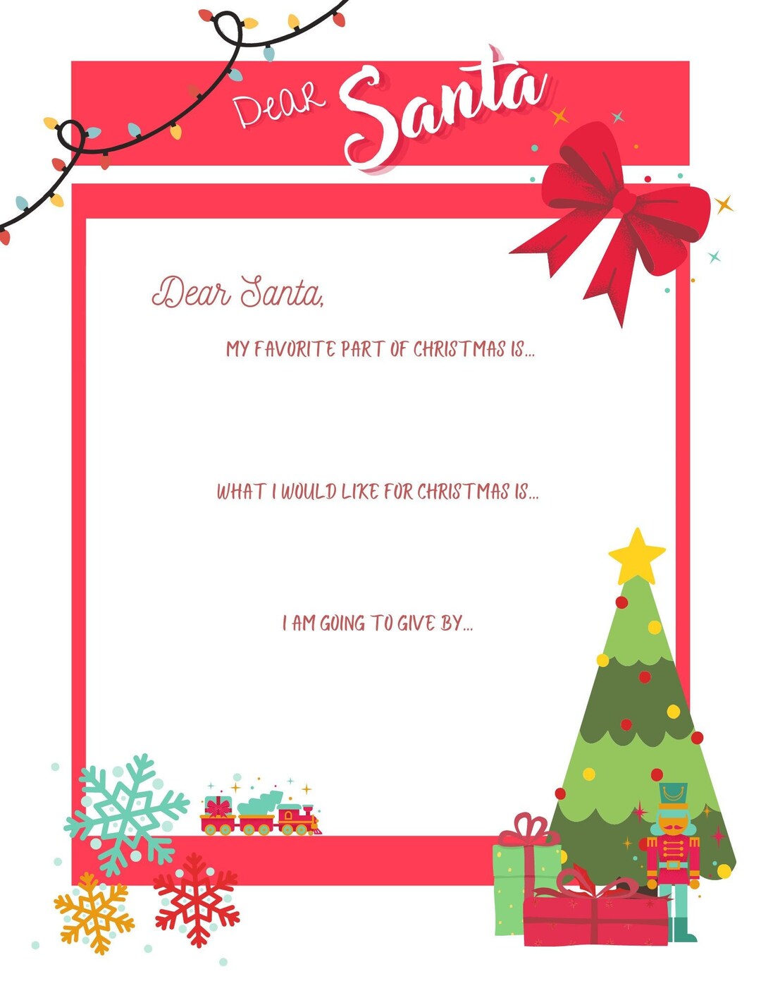 Dear Santa Letter | Christmas Activity for Kids | Printable Digital ...