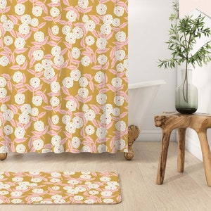 Boho Yellow Floral Bath Mat Matching Shower Curtain Plush Microfiber ...