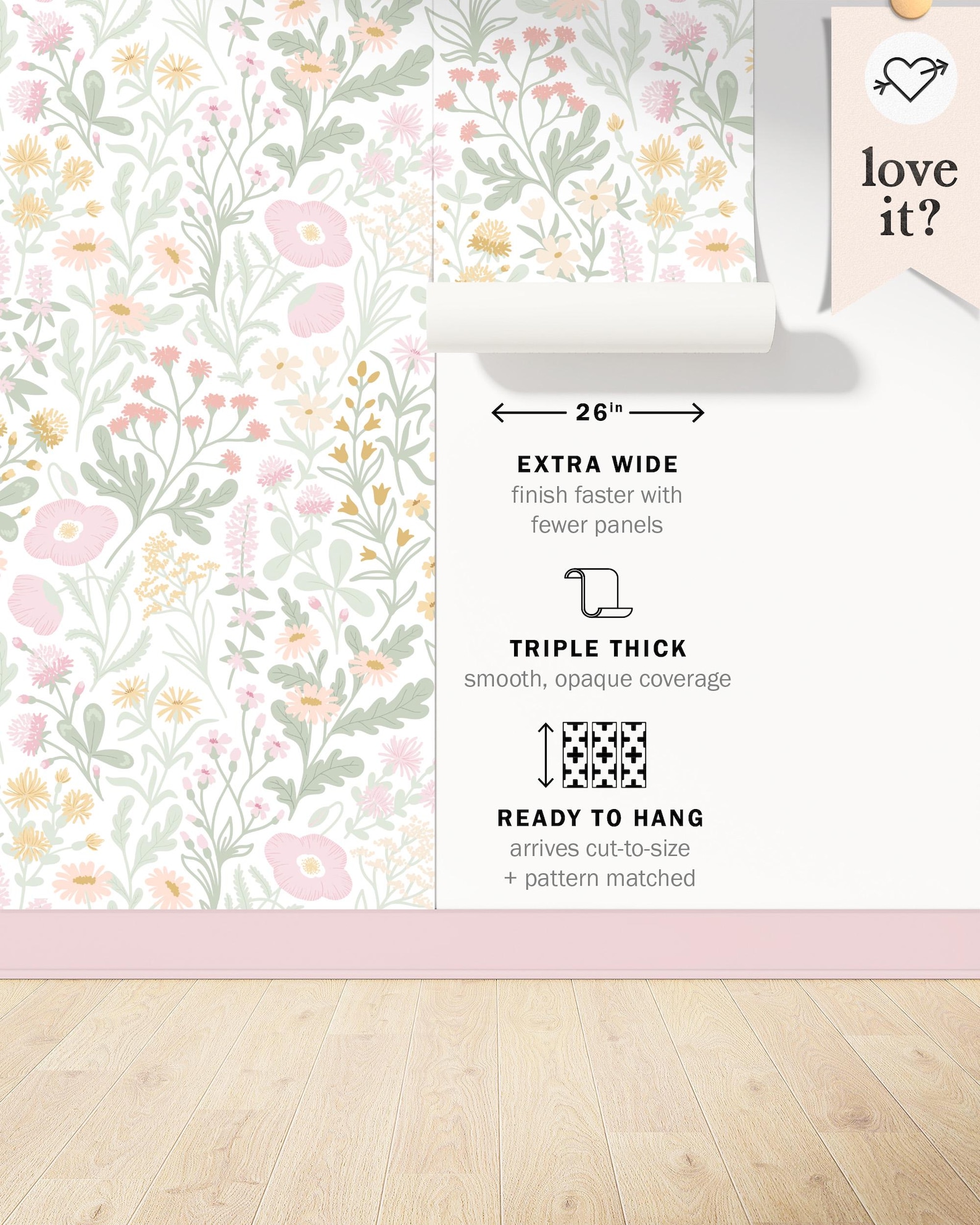 Large Pink Floral Wallpaper | Removable Peel Stick, Prepasted, Unpasted ...